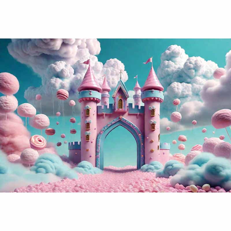 Candyland Arch Castle First Birthday Backdrop Baby Shower Clouds Candy ...