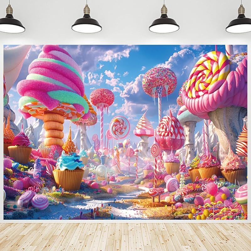 Candyland Backdrop Blue Sky Candy Lollipop Fantasy Forest Pink Sweet ...