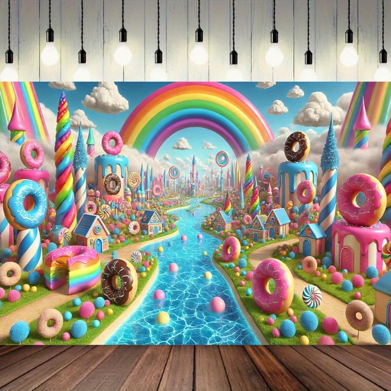 Candyland Backdrop Candy Rainbow Birthday Background Spring Summer ...