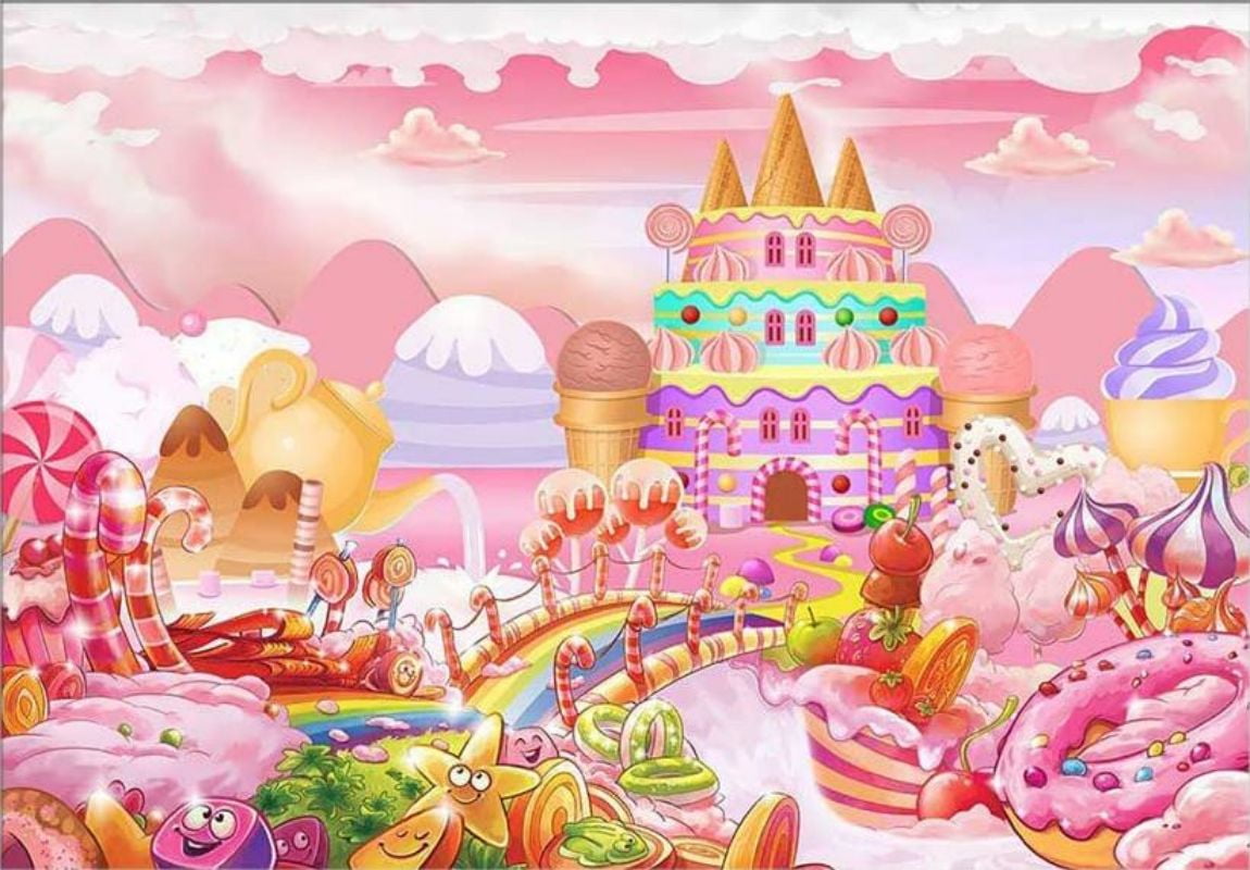Candyland Backdrop Dessert Candy Castle Pink 1st First Birthday ...