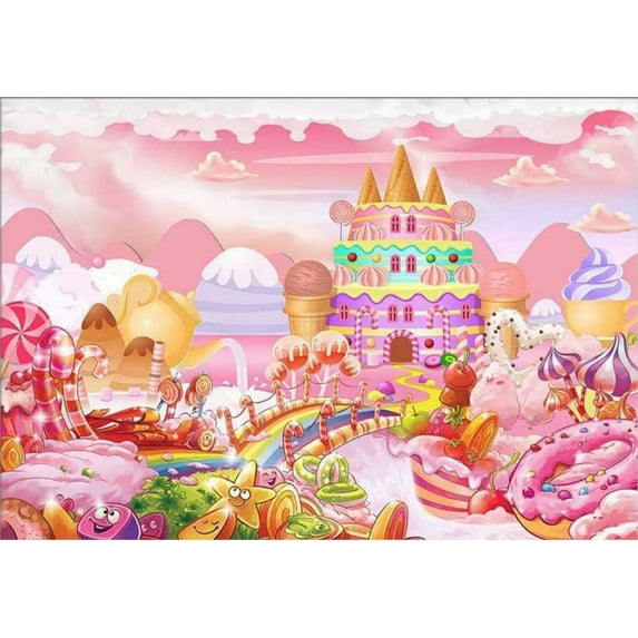 Candyland Backdrop Newborn Baby Shower Snow Covered House Cupcakes ...
