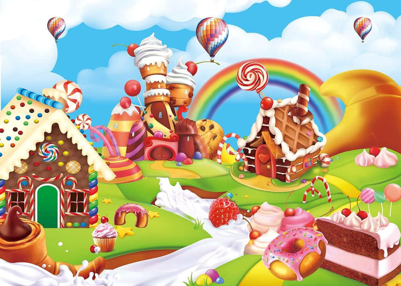 Candyland Backdrop for Photography Cartoon Rainbow Lollipop Icecream ...