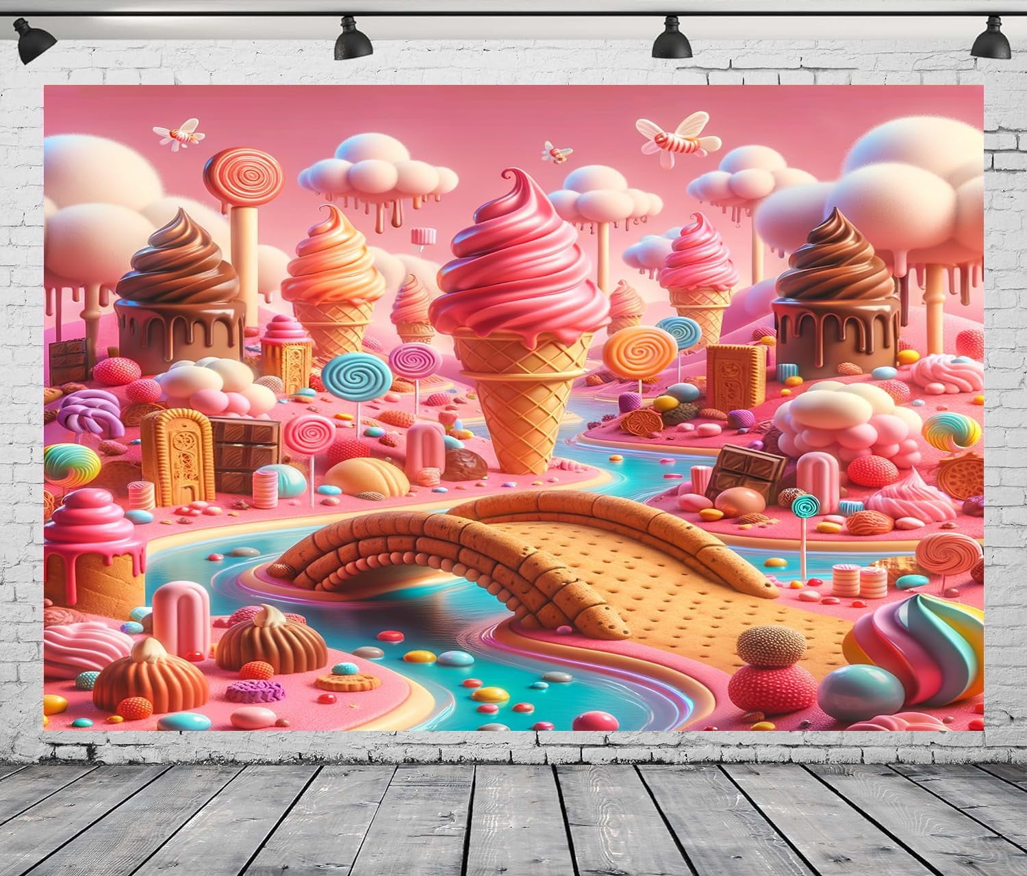 Candyland Backdrop Pink Cartoon Ice Cream Candy Cookies Chocolate Sweet Girl Princess Birthday ...