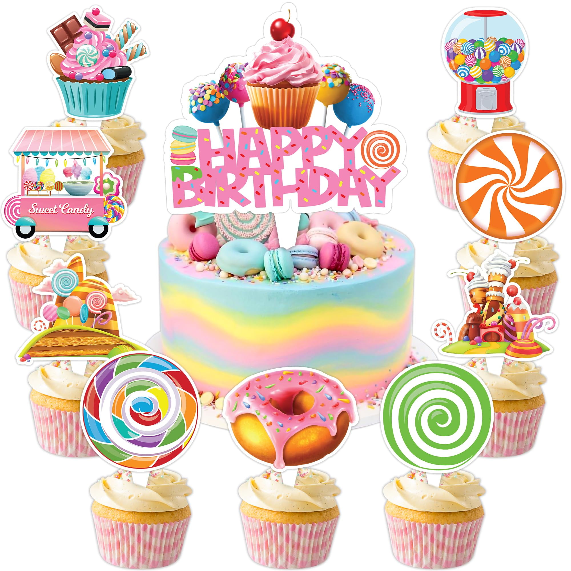Candyland Cake Topper Picks, 25 PCS Candy Candyland Toppers Cake ...