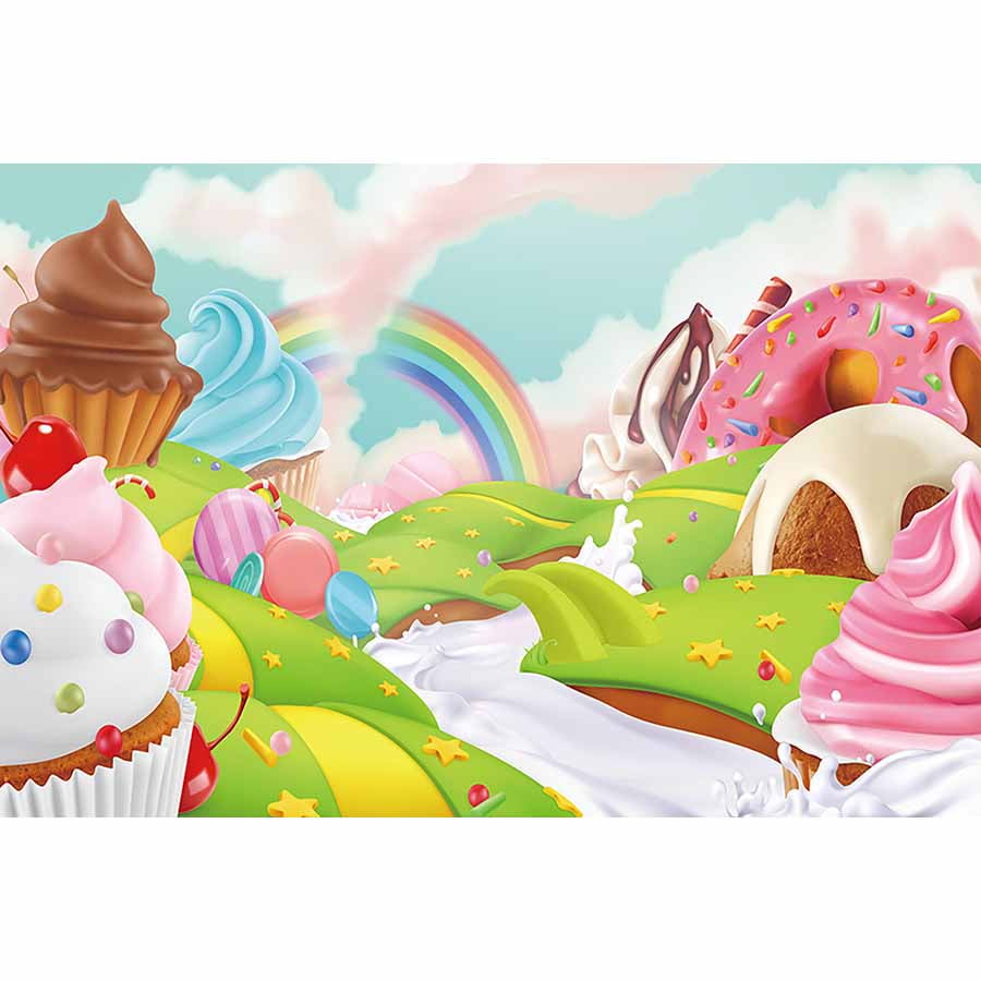 Candyland Candy Bar Birthday Photocall Backdrop Cake Lollipop Donut ...