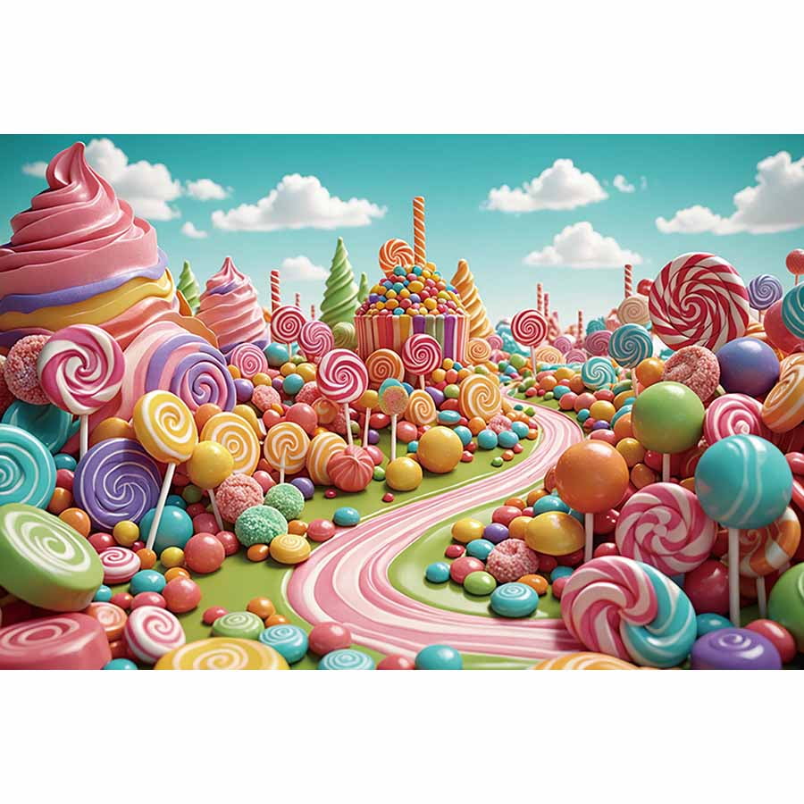 Candyland Candy Bar Birthday Photocall Backdrop Cake Lollipop Donut ...