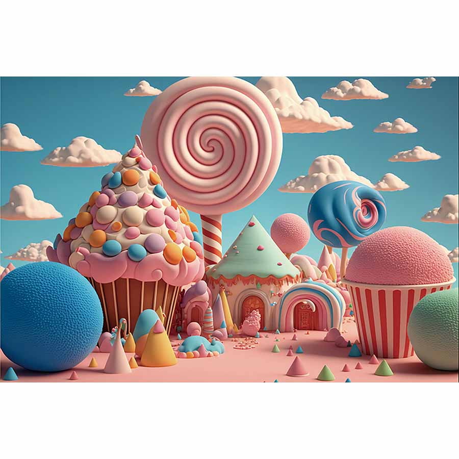 Candyland Candy Bar Birthday Photocall Backdrop Cake Lollipop Donut ...