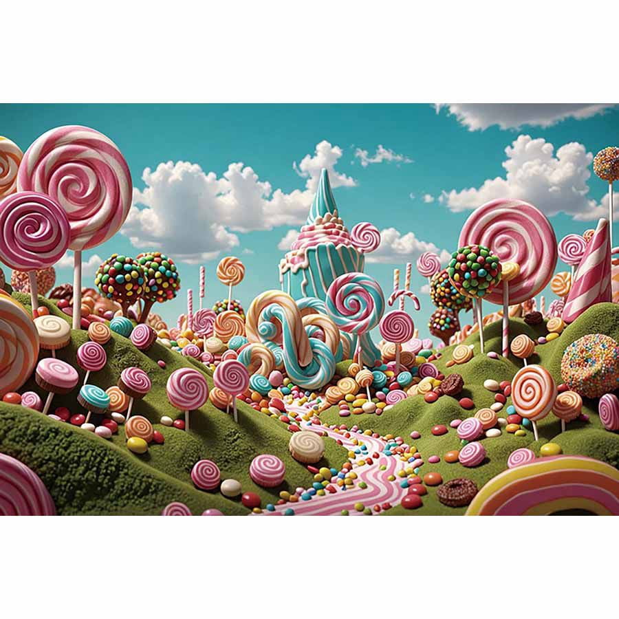Candyland Candy Bar Lollipop Castle Background Baby Birthday Home ...