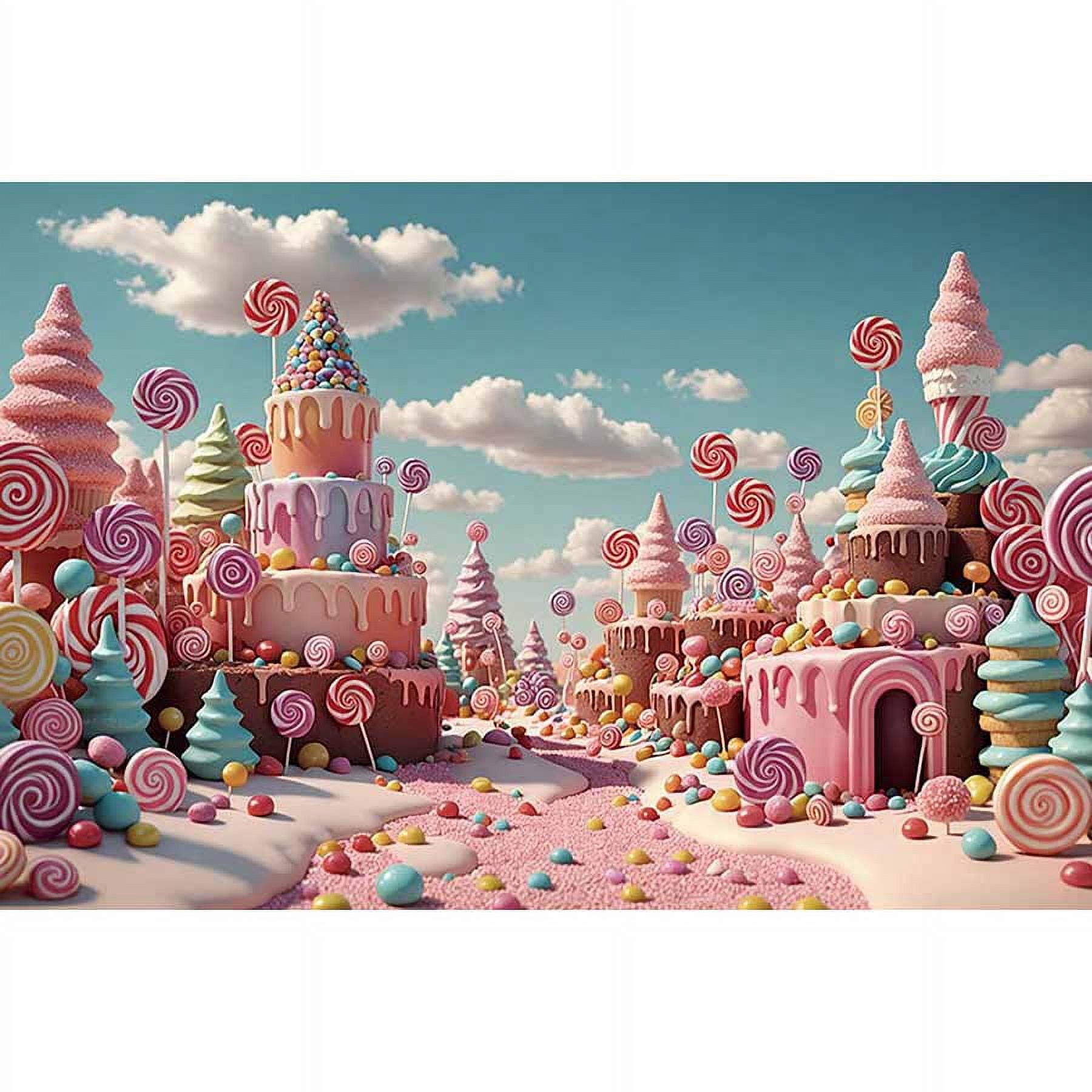 Candyland Candy Bar Lollipop Castle Background Baby Birthday Home ...