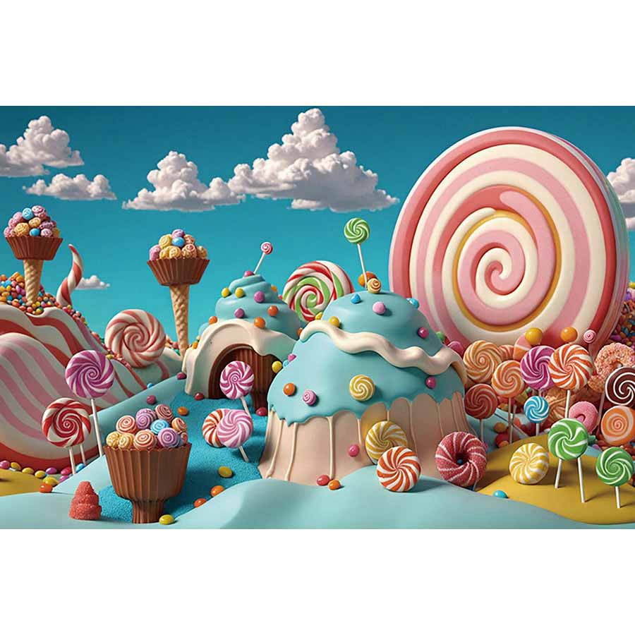 Candyland Candy Bar Lollipop Castle Background Baby Birthday Home ...