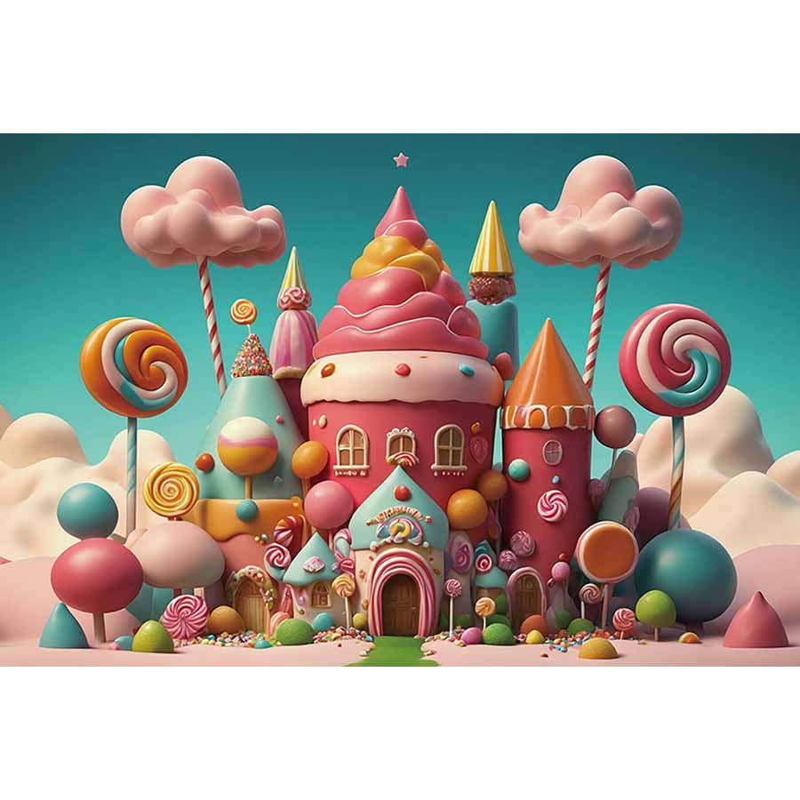 Candyland Candy Bar Lollipop Castle Background Baby Birthday Home ...
