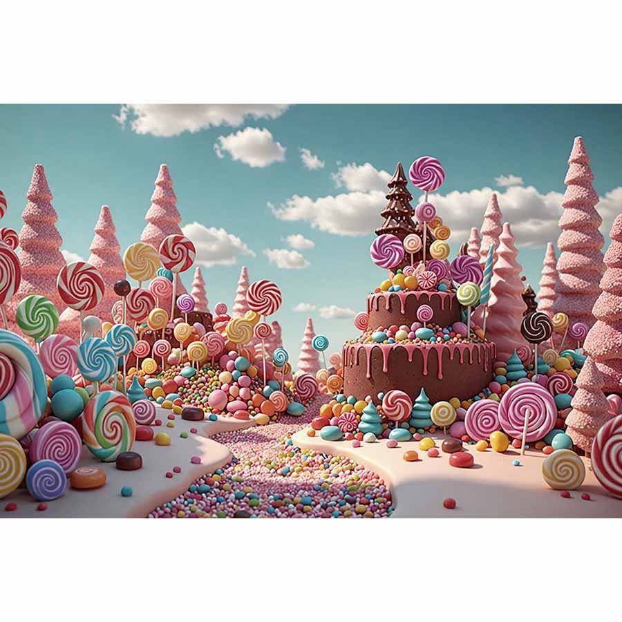 Candyland Candy Bar Lollipop Castle Background Baby Birthday Home ...