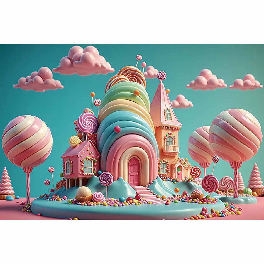 Candyland Candy Bar Lollipop Castle Background Baby Birthday Home ...