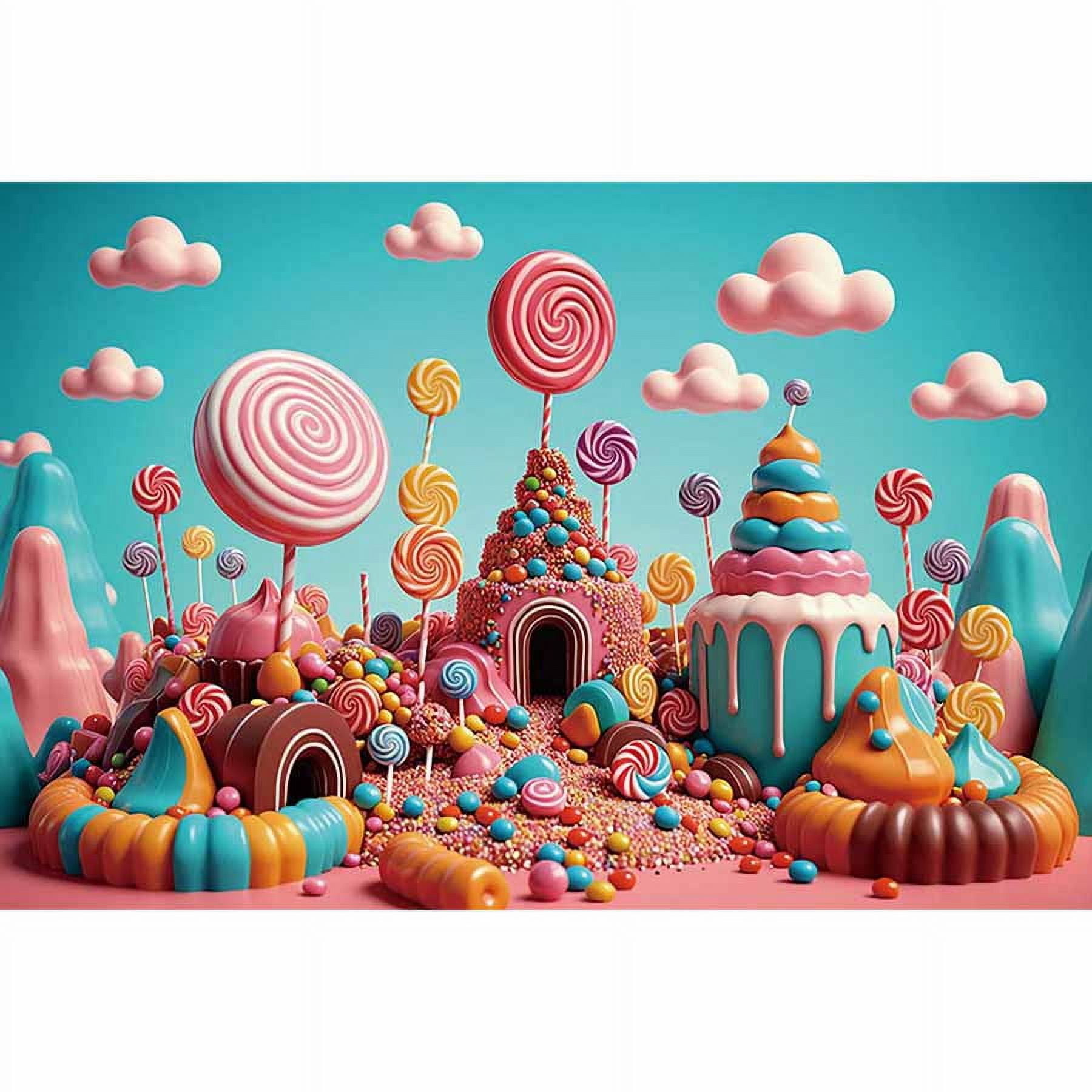 Candyland Candy Bar Lollipop Castle Background Baby Birthday Home ...