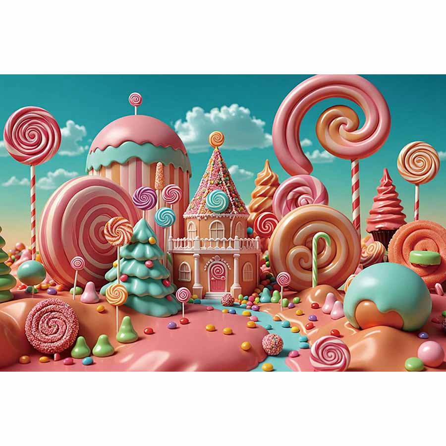 Candyland Candy Bar Lollipop Castle Background Baby Birthday Home ...