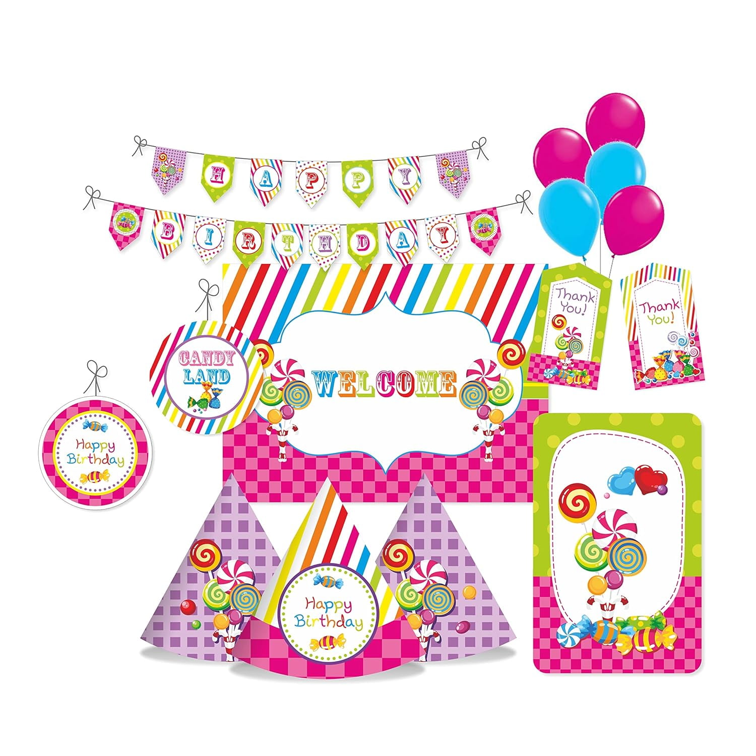 Candyland Decorations Kit - 80 Pcs Include Banners, Balloons, Thank You ...
