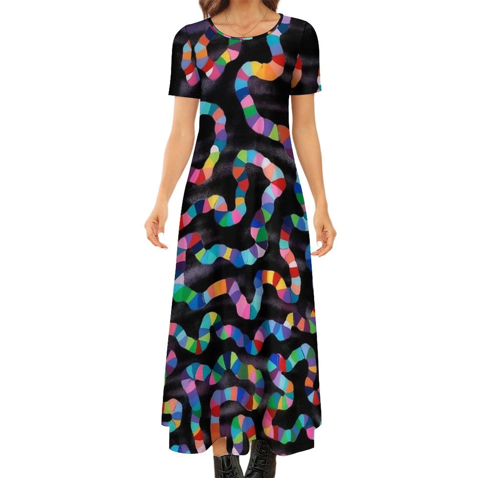 Candyland Experiment Maxi Dress for Women Crew Neck Beach Dress Short ...