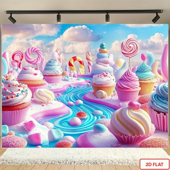 Candyland Fairytale Backdrop Pastel Pink Cupcake Lollipop Party ...