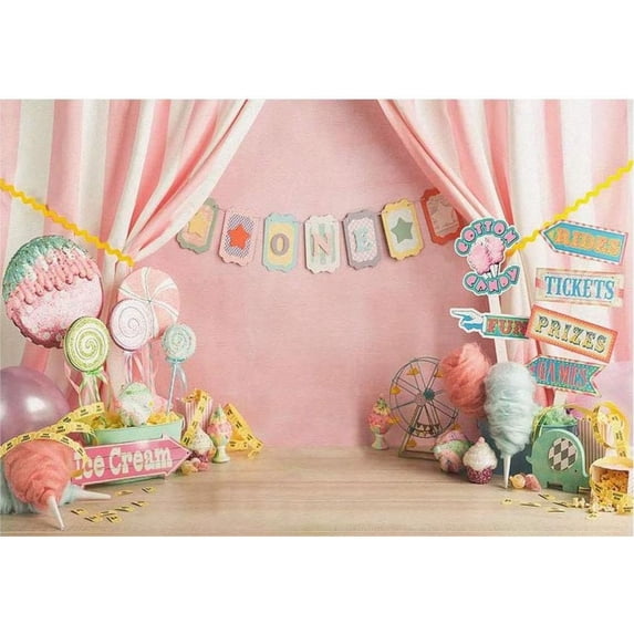 Candyland Ice Cream Pink Girl One Birthday Party Backdrop Props Sweet ...