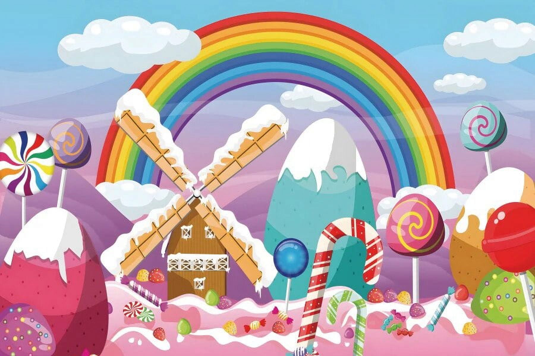 Candyland Lollipop Birthday Backdrop Sweet Candy Rainbow Donut Ice ...