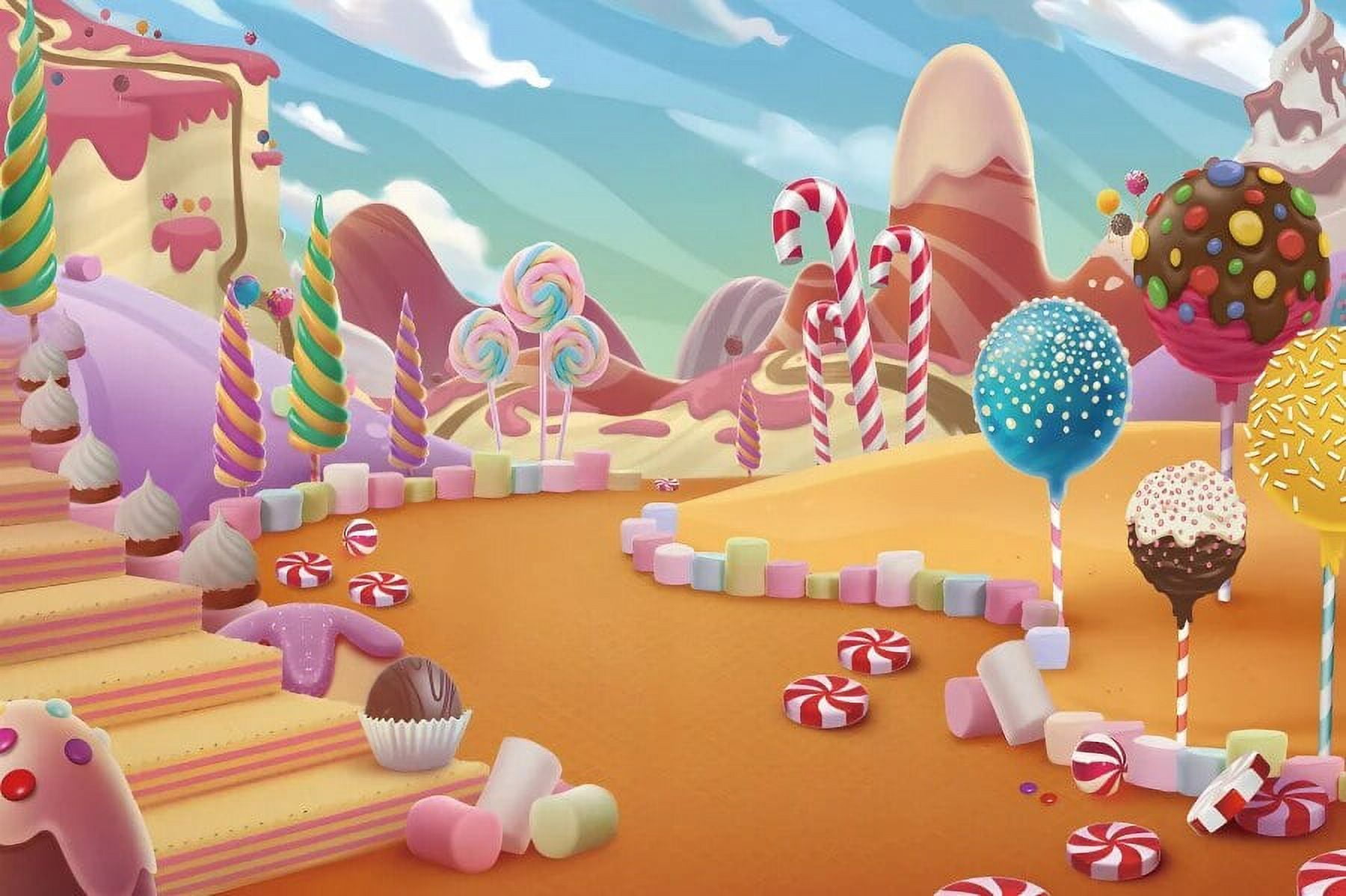Candyland Lollipop Birthday Backdrop Sweet Candy Rainbow Donut Ice ...