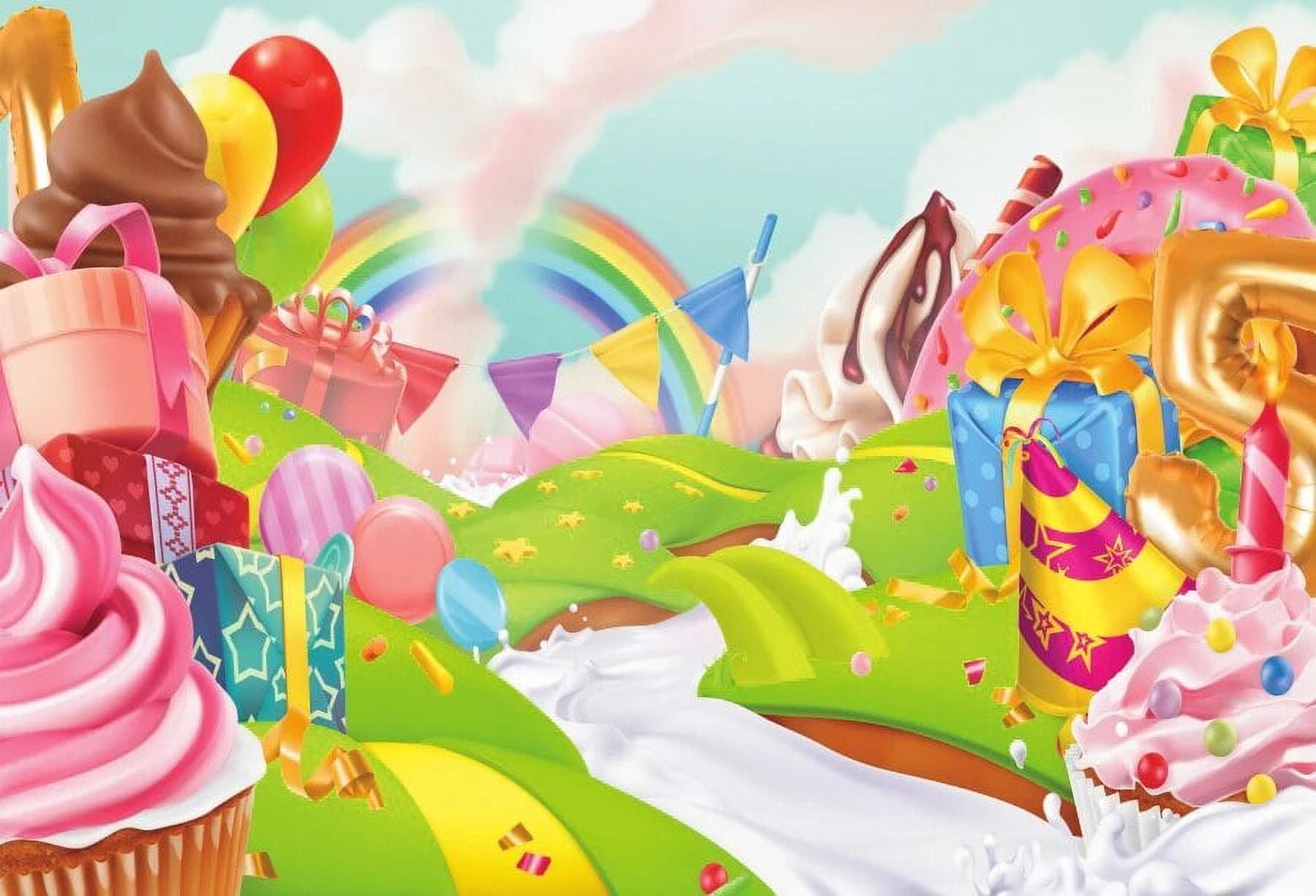 Candyland Lollipop Birthday Backdrop Sweet Candy Rainbow Donut Ice ...
