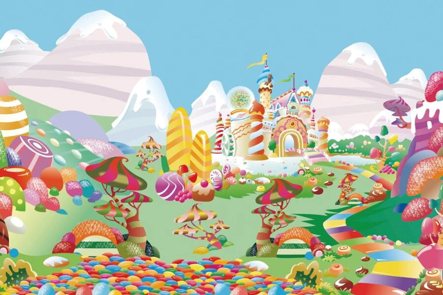 Candyland Lollipop Birthday Backdrop Sweet Candy Rainbow Donut Ice ...