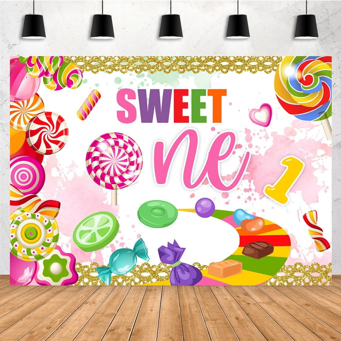 Candyland Sweet One Birthday Backdrop Banner Backdrop Sweet Candy Happy ...