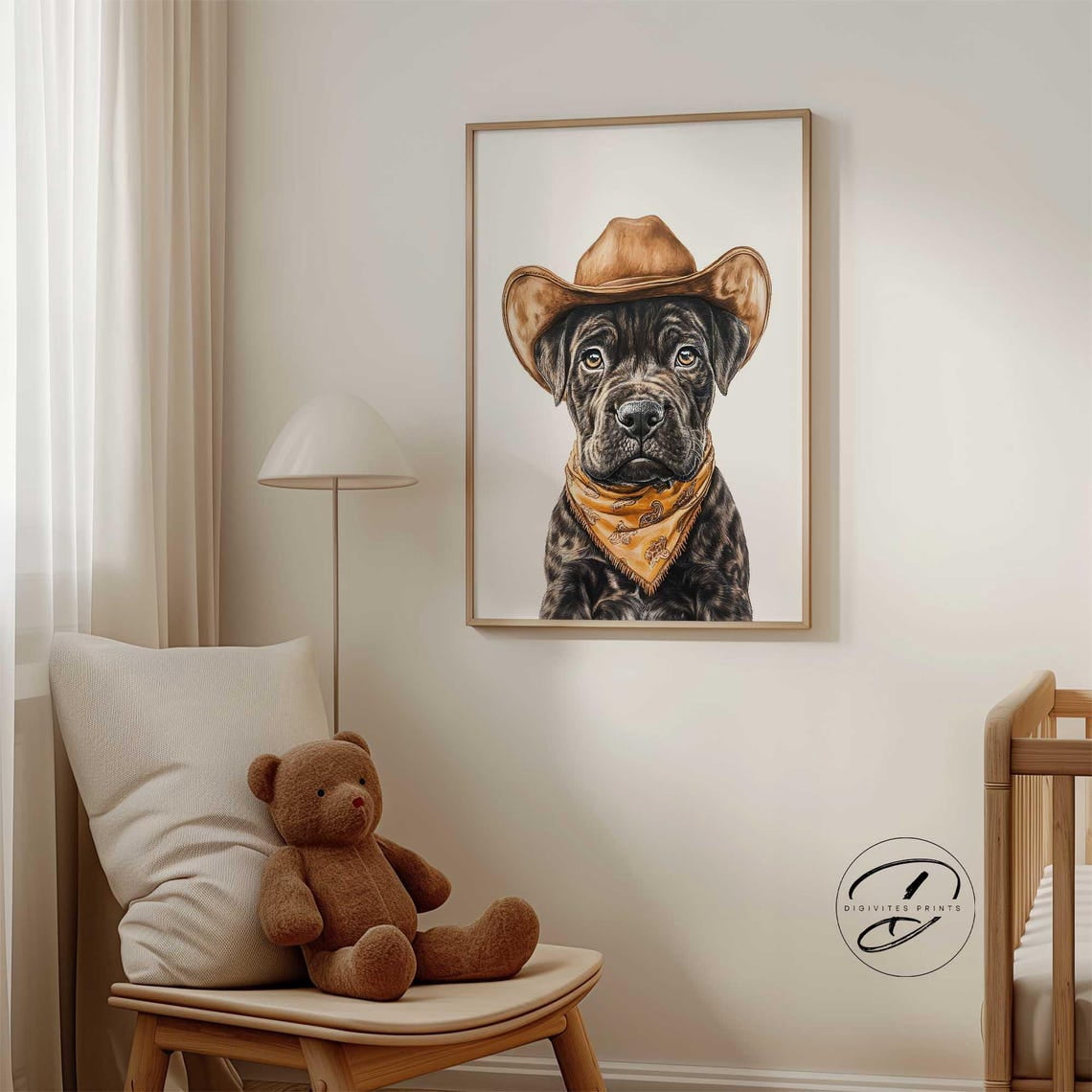 Cane Corso Cowboy Puppy Print, Western Nursery Wall Art, Brindle Puppy ...