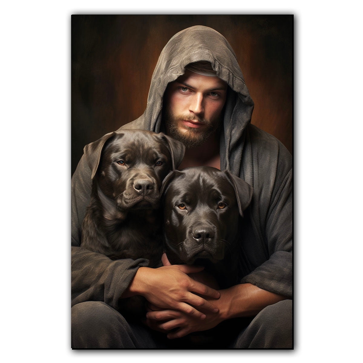 Cane Corso Gift - Dogs Breeds Canvas Wall Art - Man Hugging Dog vintage ...