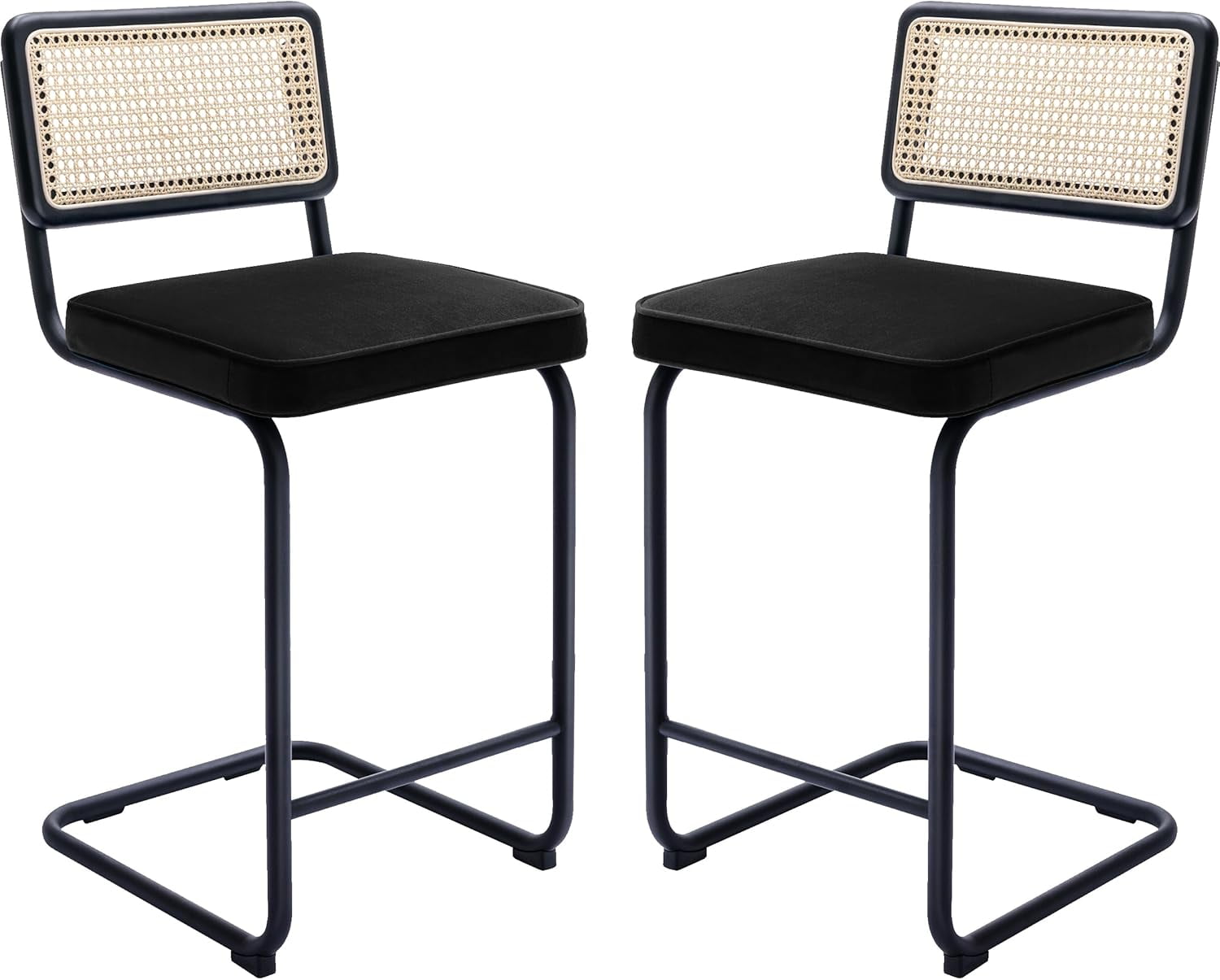 Cane Counter Stool Rattan Bar Stools Solid Wood Frame with Nature ...
