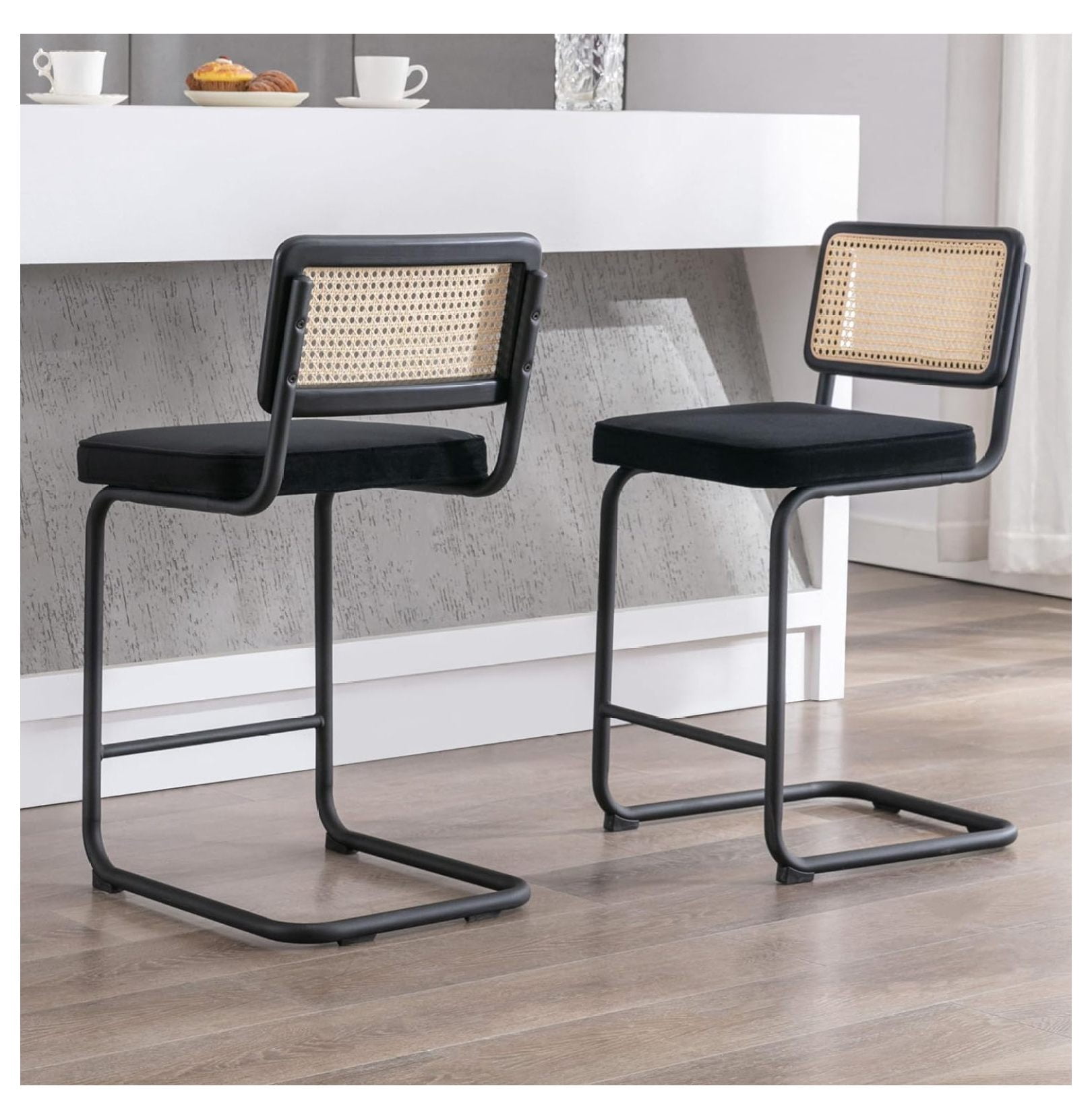 Cane Counter Stool, Rattan Bar Stools, Solid Wood Frame with Nature ...