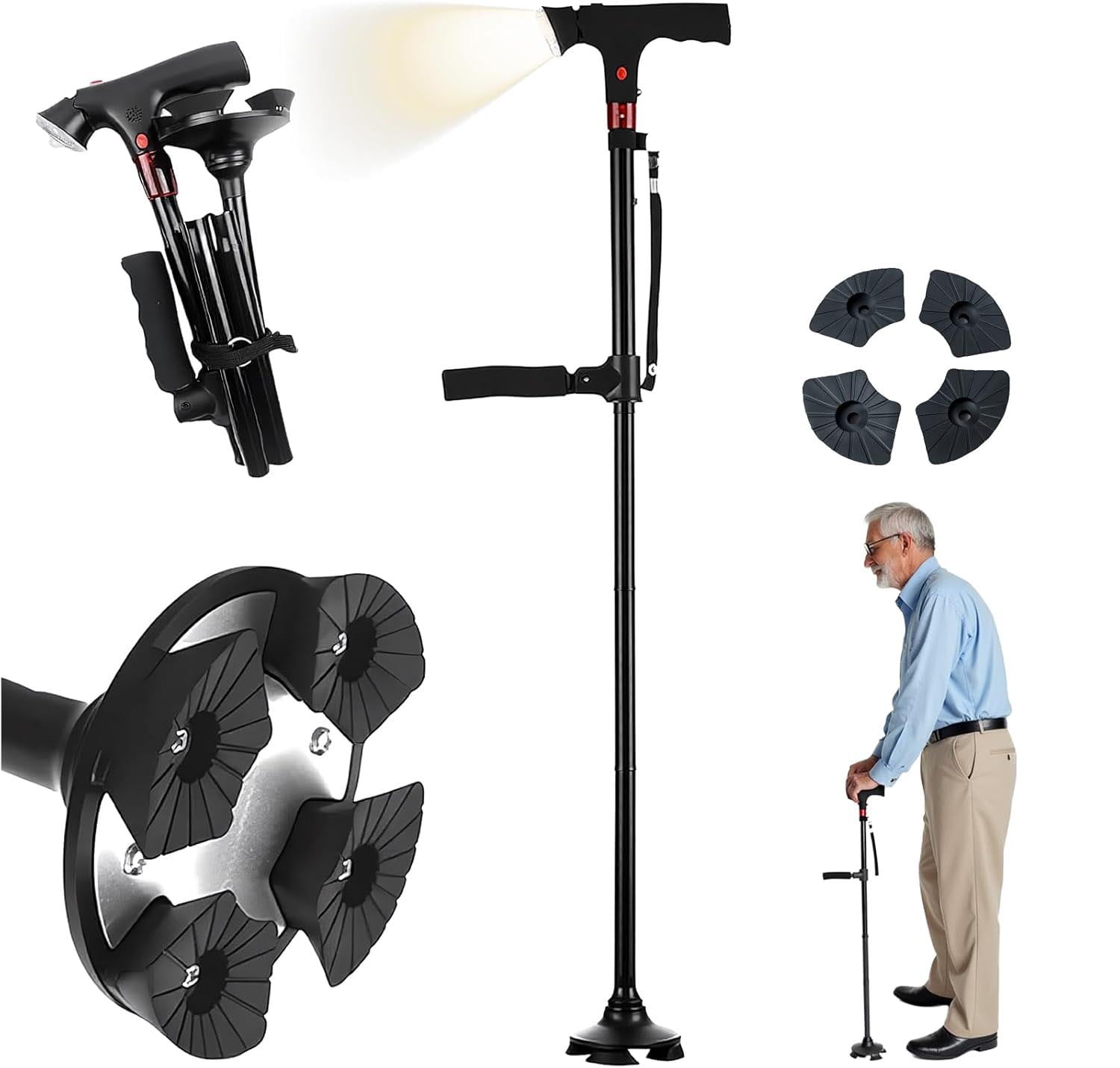 Cane Hero Walking Cane – Foldable Adjustable Smart Cane with LED Light ...