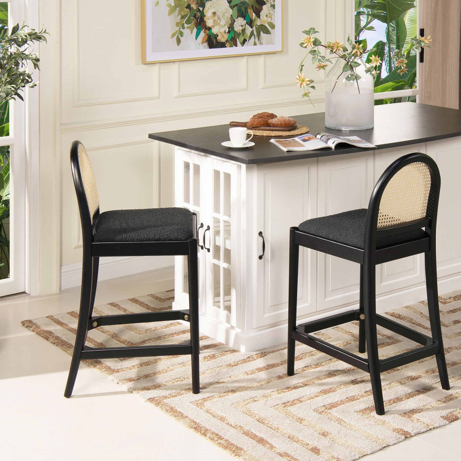 Cane Rattan Dining Stools Set | Ergonomic Design for Counter | Medium ...