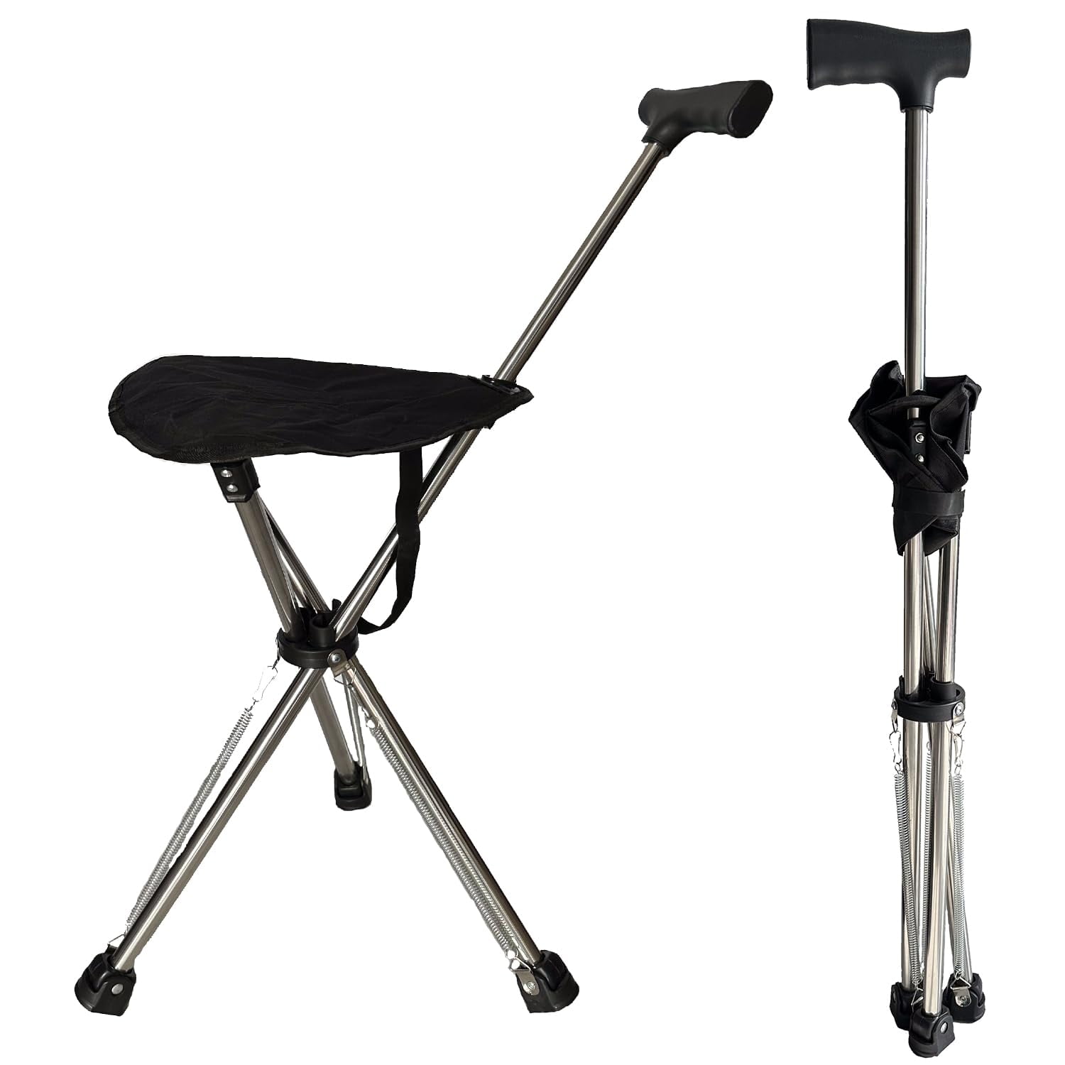 Cane with Seat - Portable Stool Chair, Supports Up to 220 Lbs cameping ...