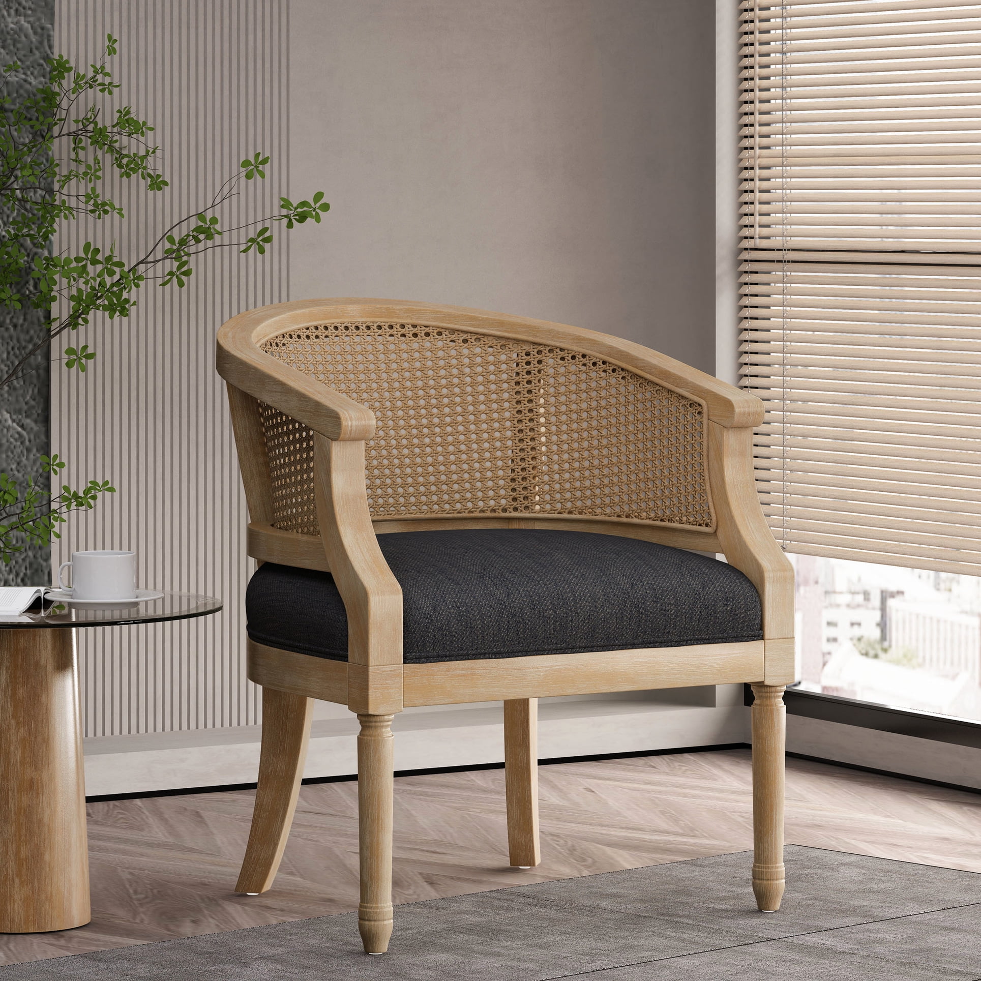 Cane Webbing Accent Chair In French Country Design, Charcoal ...