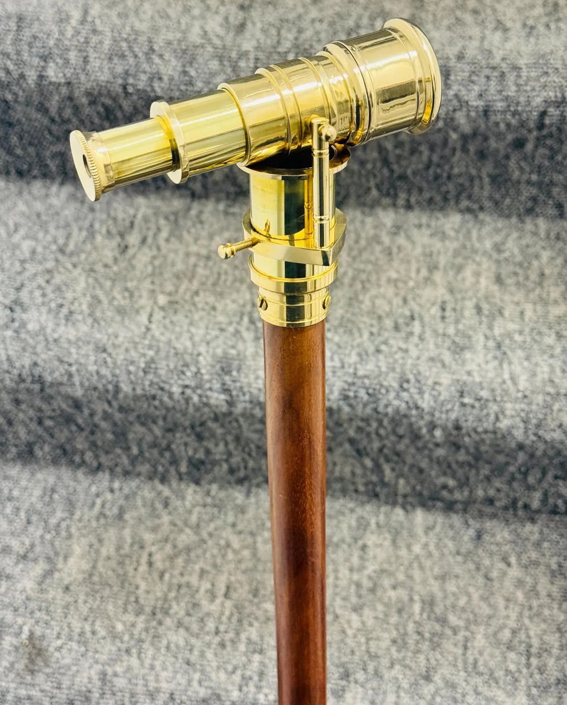 Cane Wooden Walking Stick Brass Polish Folding Hidden Spy Scope ...
