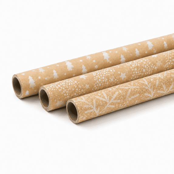 Caneden 3‑Pack Kraft Wrapping Paper Rolls, Pine Branch, Xmas Tree ...