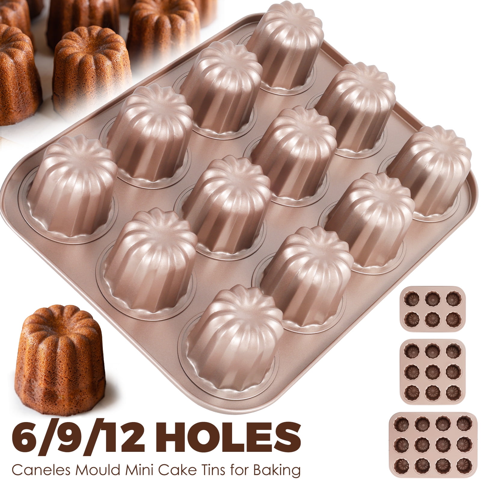 Fkszll Canele Mold Cake Pan 12-Cavity Non-Stick Canele Muffin Bakeware ...