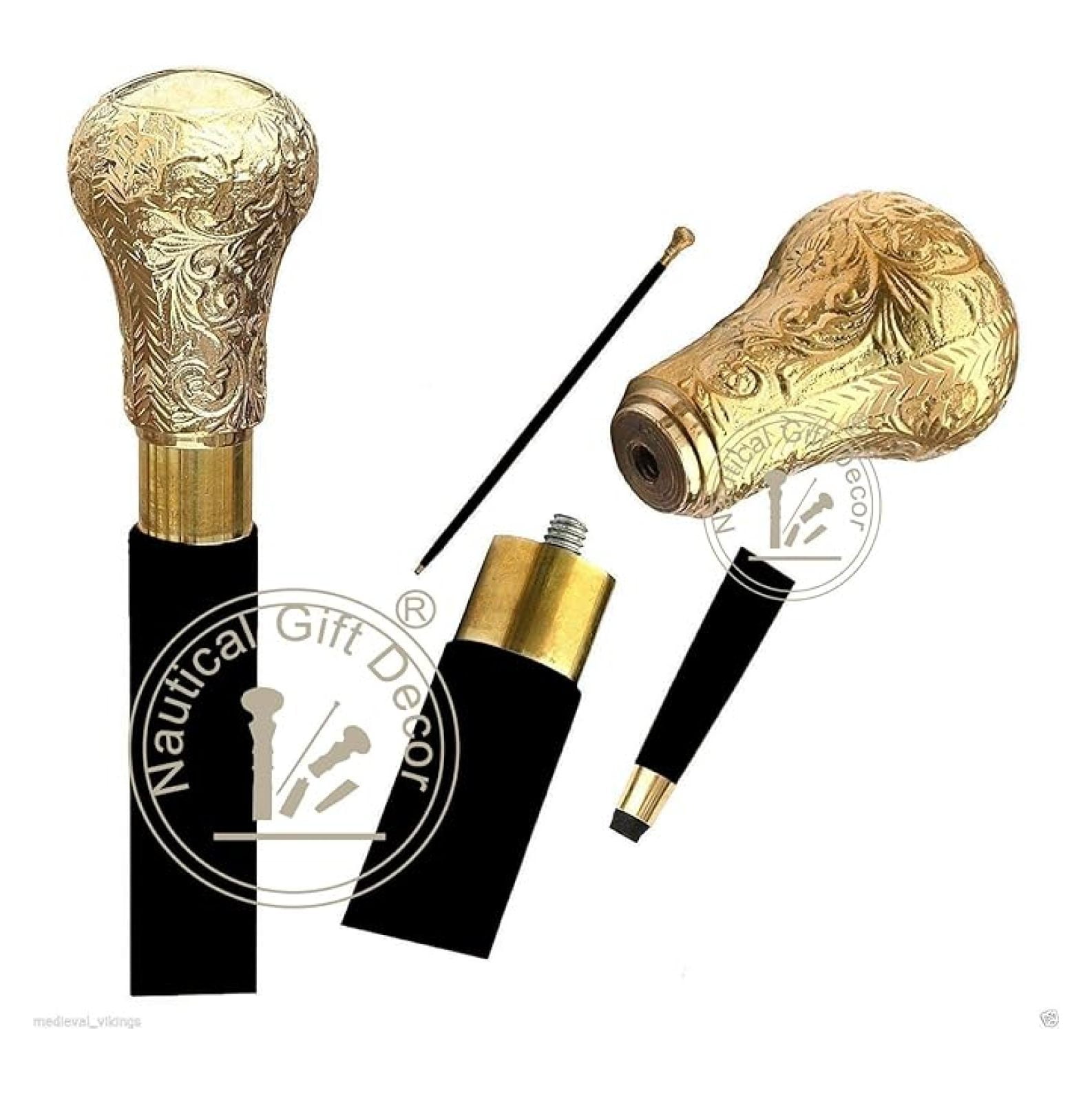 Canes and Walking Sticks in Natural Wood with a Brass Handle - Walking ...