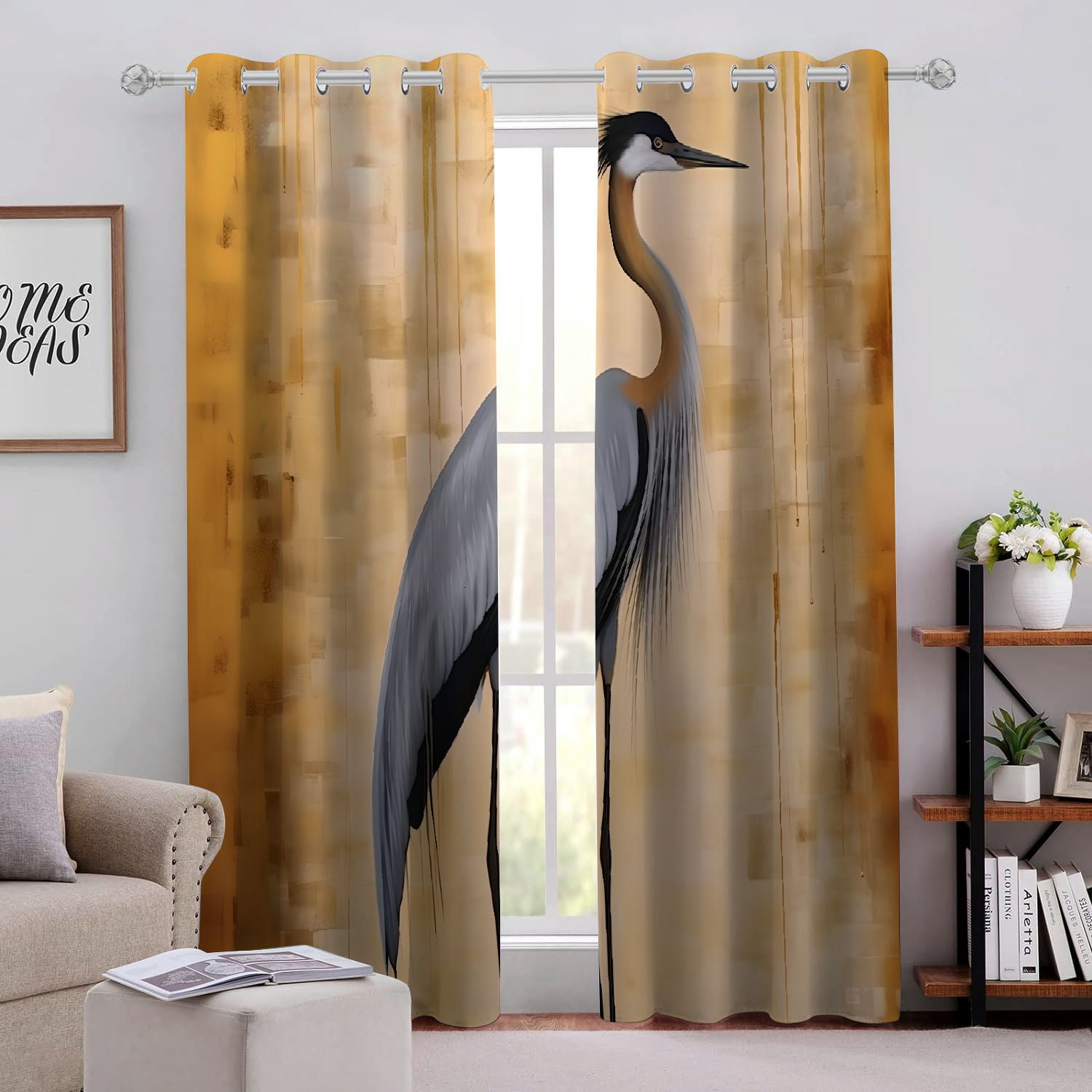 Canfashion Bird Long Neck Long Legs Perforated Blackout Curtains 2-Pack ...