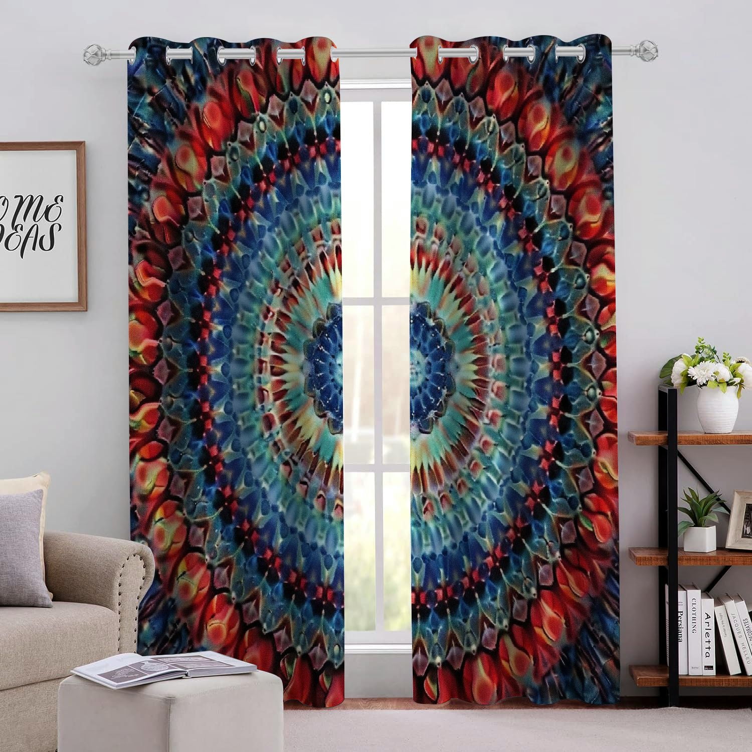 Canfashion Circular Design Perforated Blackout Curtains 2-Pack - Light ...