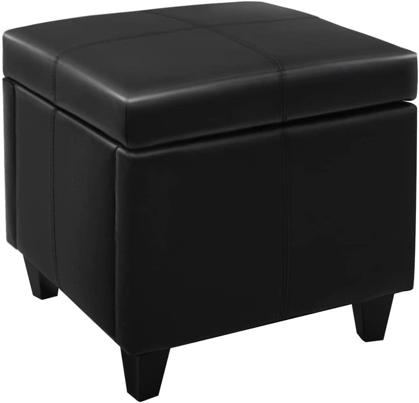 CangLong 18'' Square Storage Ottoman,Faux Leather Foot Rest Stools with ...