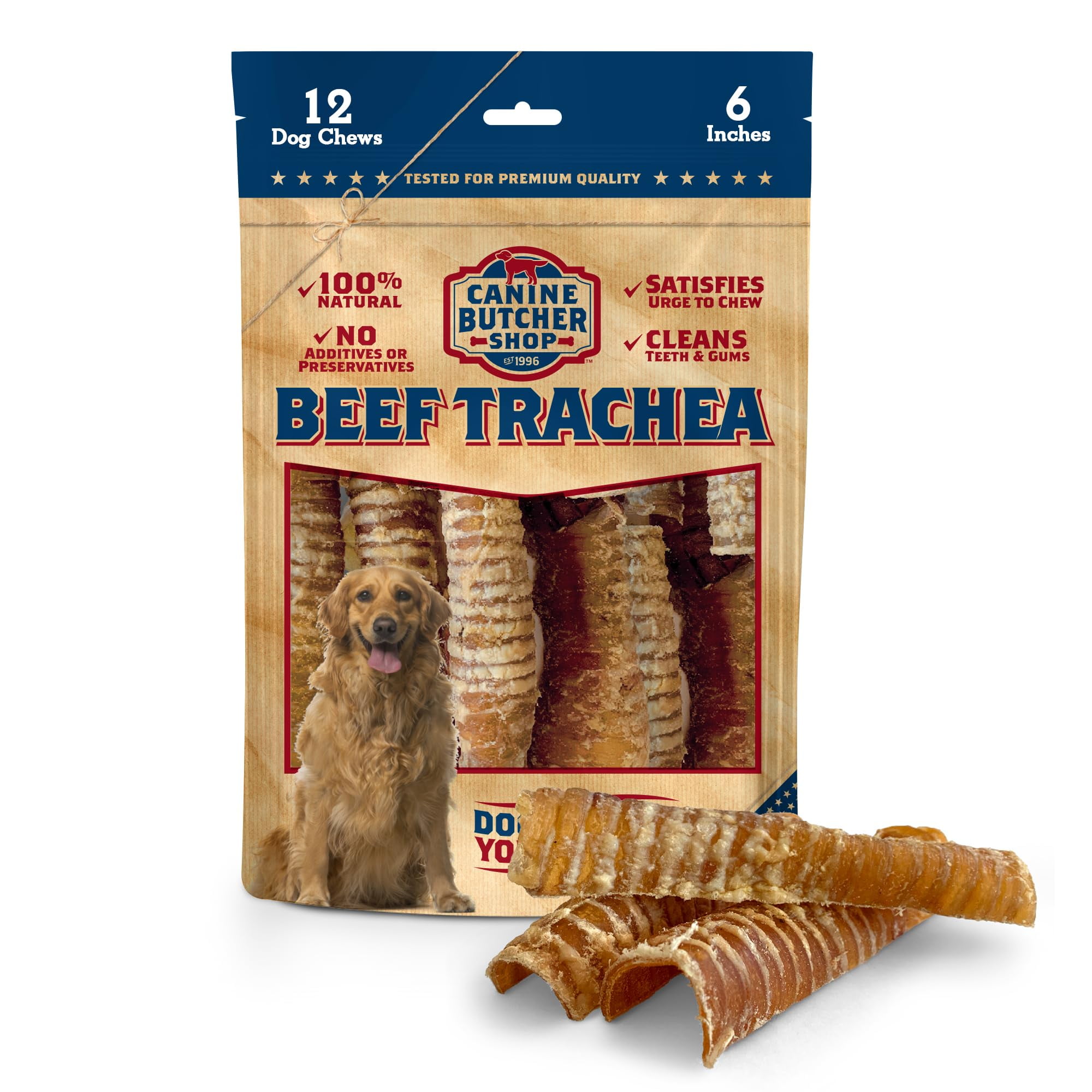 Canine Butcher Shop Beef Trachea for Dogs Made in USA, 6-inch (6-Pack ...