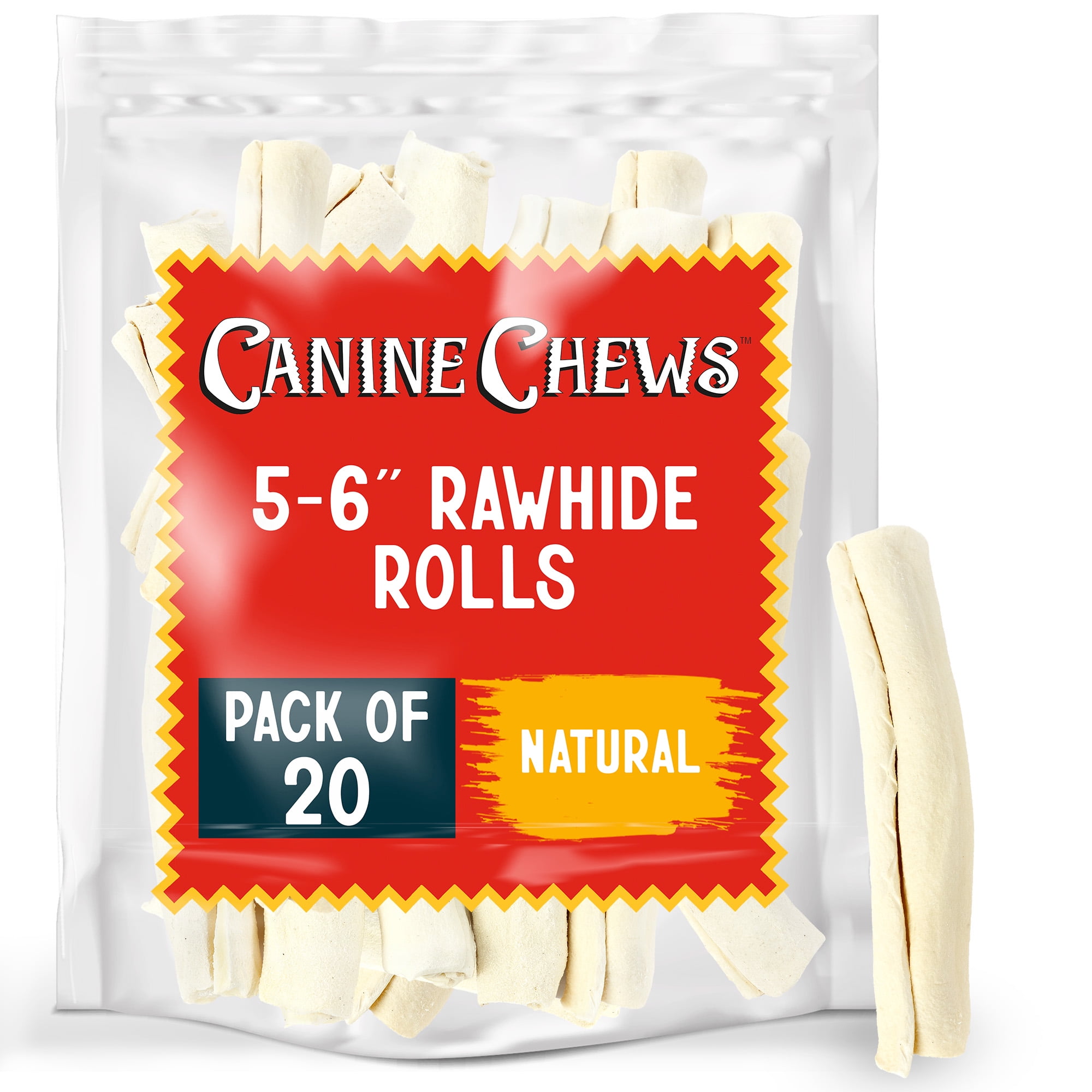 Canine Chews 5-6" Dog Rawhide Retriever Rolls - Pack of 20 Extra Thick ...