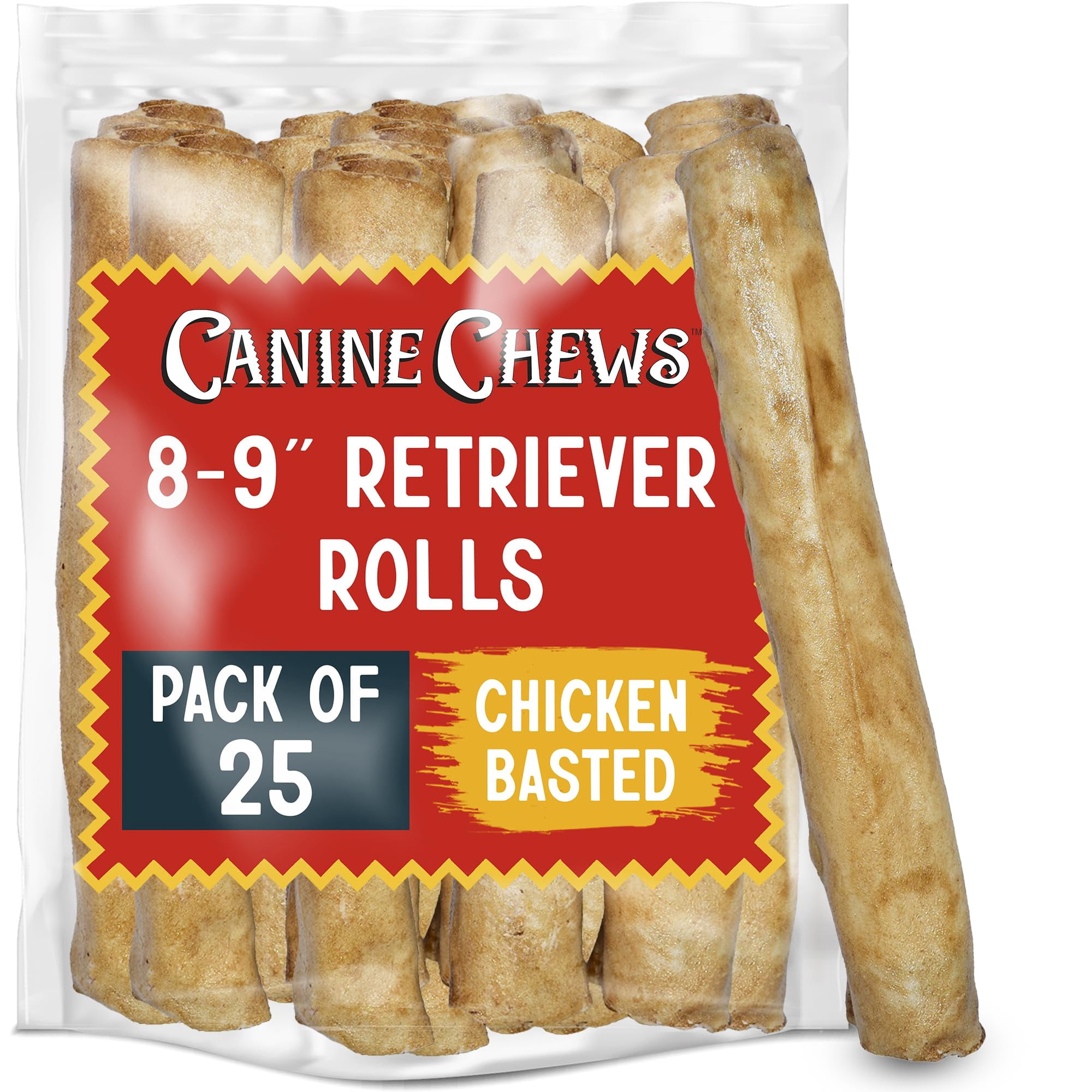Canine Chews 8-9" FEV6 Chicken Basted Dog Rawhide Retriever Rolls (25 ...