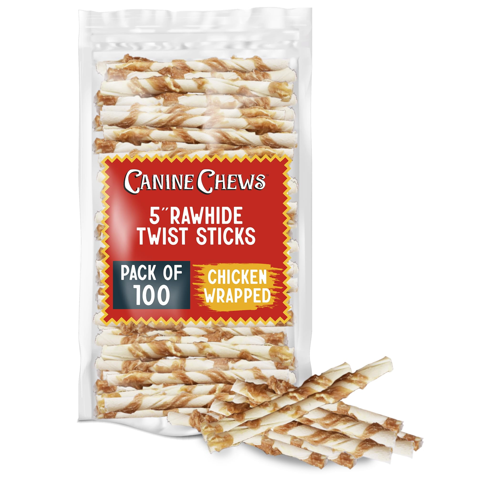 Canine Chews Chicken-Wrapped Rawhide Twists for AIS1 Dogs - Pack of 100 U.S.A. Sourced Chicken ...