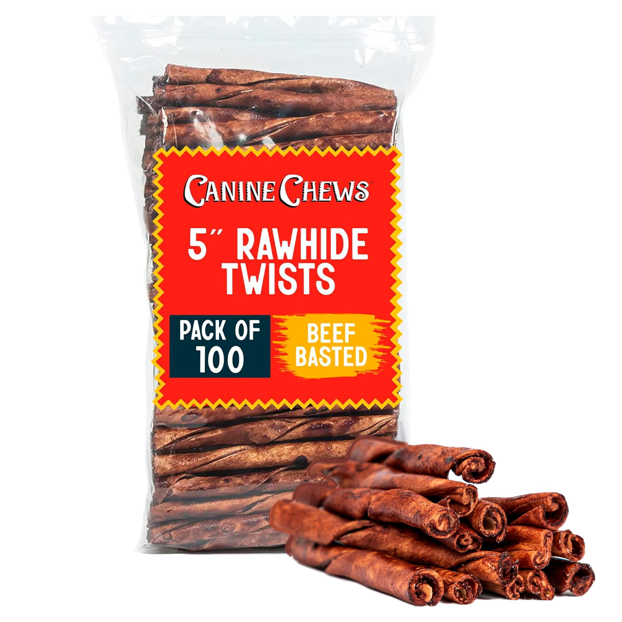 Canine Chews SmallEGSC Rawhide Twists for Dogs - Pack of 100 5" Beef ...