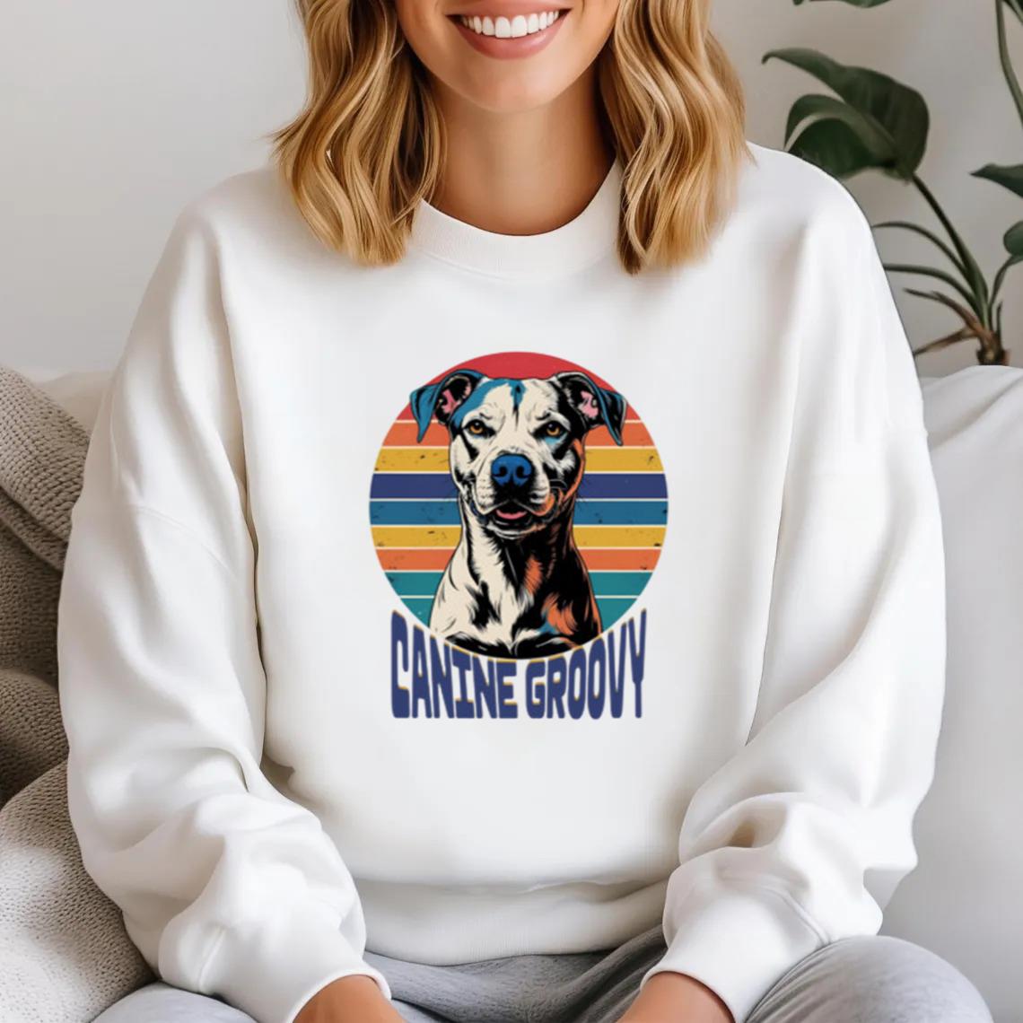 Canine Groovy Retro Pit Bull Bright Bold Vibes Graphic Sweatshirt, for ...