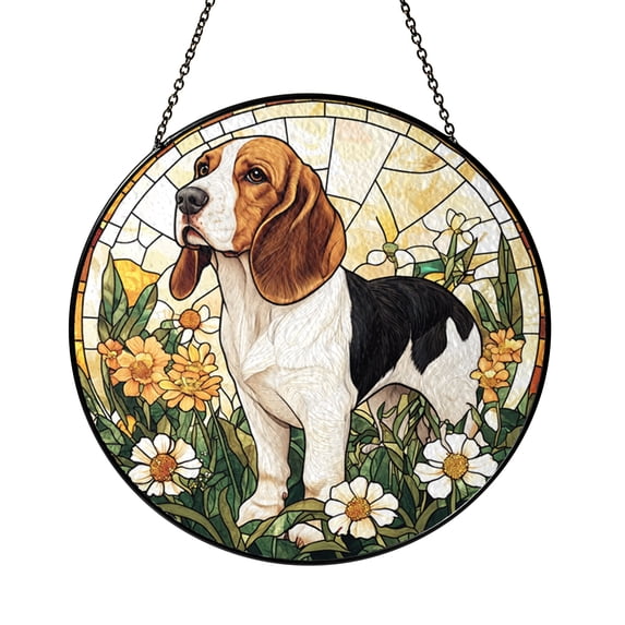 Canine Stained Glass Suncatcher Window Decor, Floral Dog Art Hanging ...
